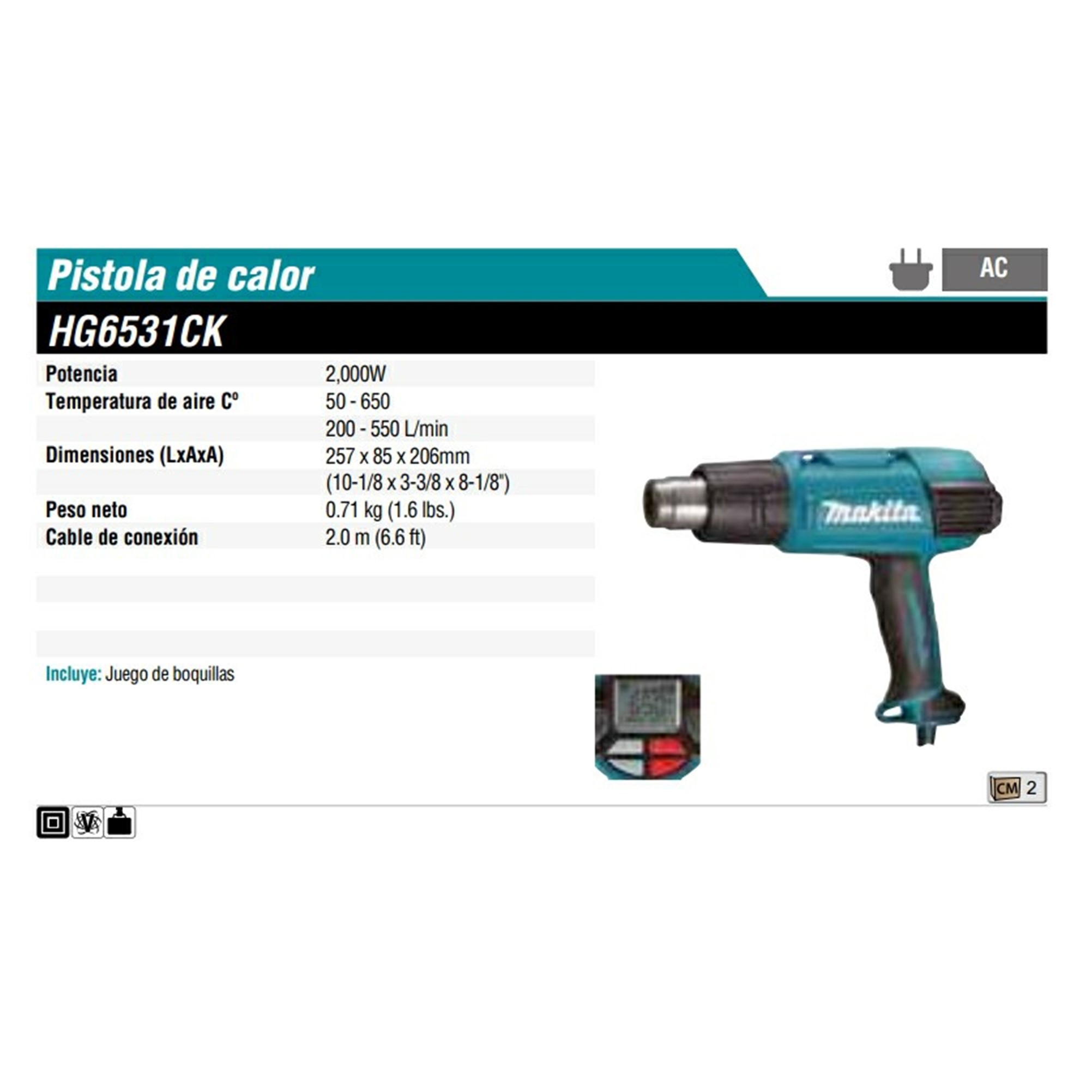 HG6531CK PISTOLA DE CALOR V.V. 50- 650° C/ESTUCHE 2,000W - Artículos ...