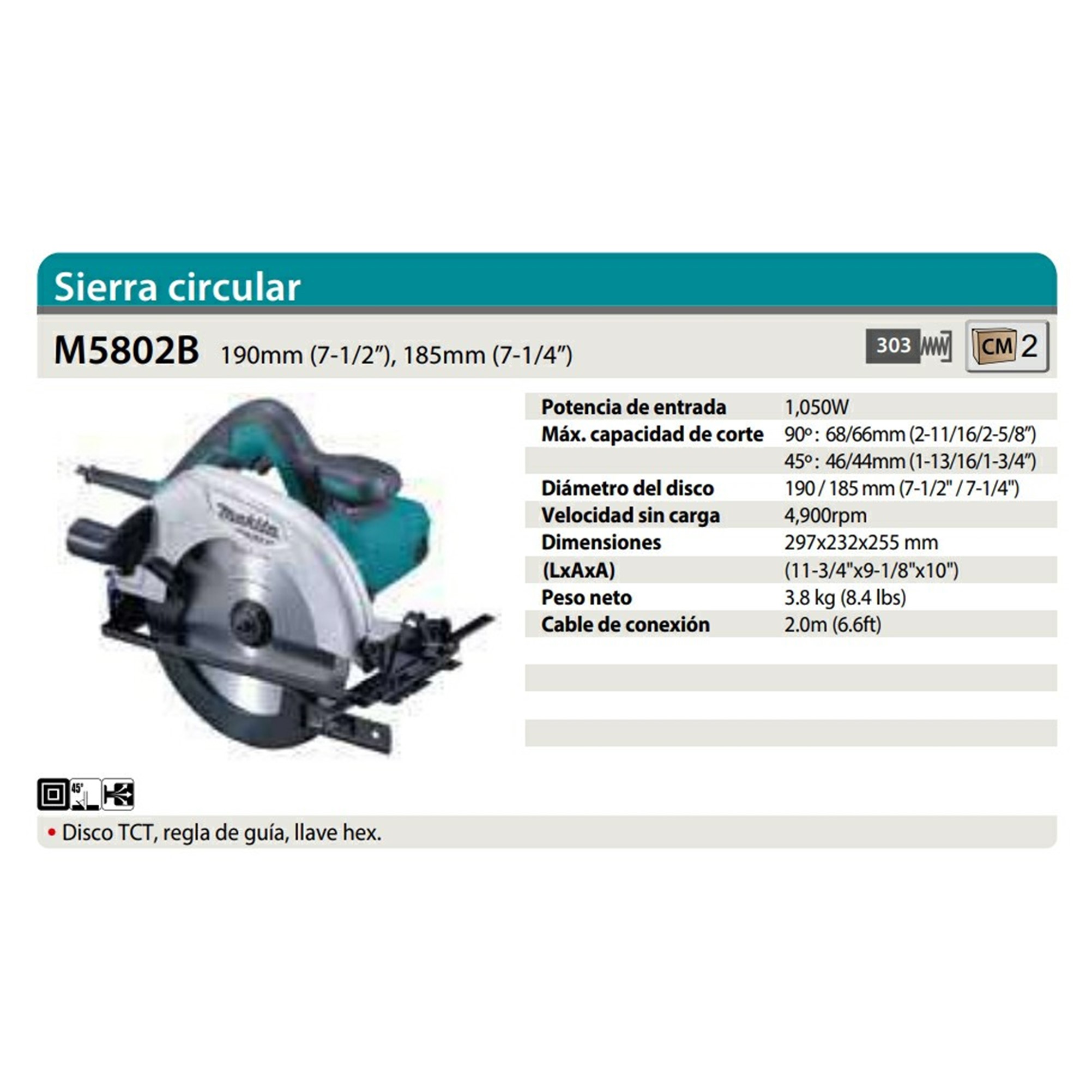 M5802B SIERRA CIRCULAR 185MM 7 1/4" 4,900 RPM 1,050W - Artículos ...