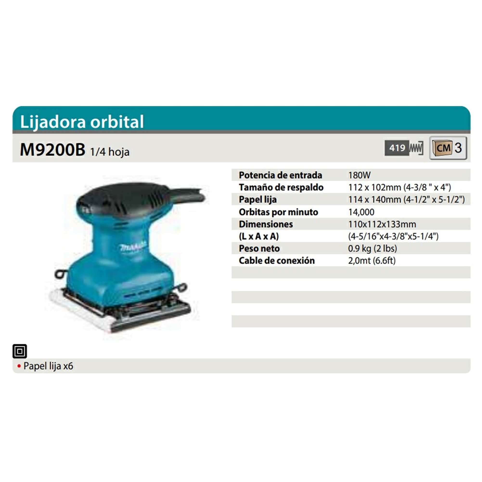 M9200B LIJADORA DE ACABADO 4-1/2" X 4" 14,000 OPM 180W - Artículos ...