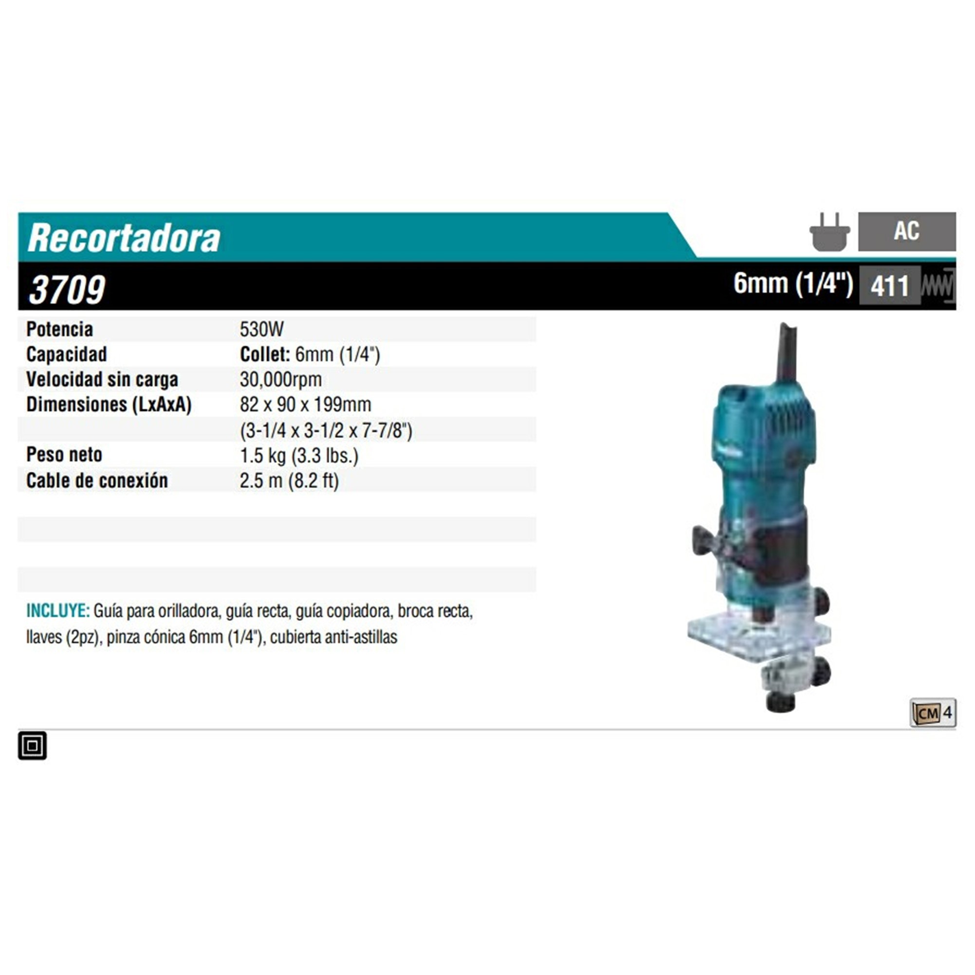 3709 REBAJADORA 6MM 1/4" 30,000 RPM 530W - Artículos Innovadores Leo